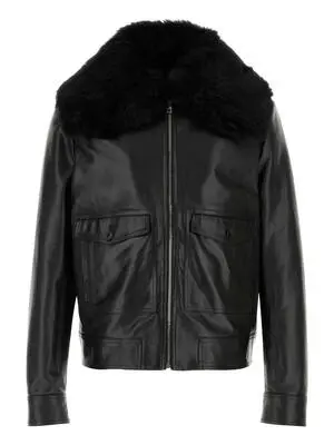 Dolce & Gabbana Leather Fur Collar Bomber Jacket - Black