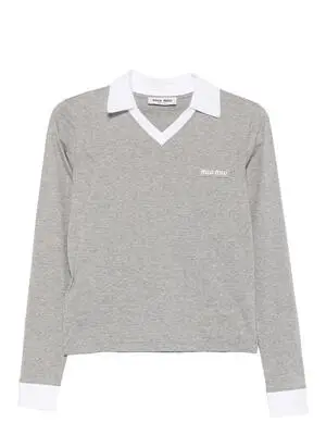 Miu Miu Long Sleeve Polo Top - Gray