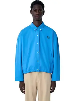 Miu Miu Cotton Poplin Logo Blouson Jacket - Blue