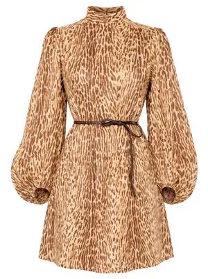 Zimmermann Animal Print Belted Mini Dress - Multicolor