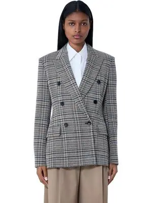 Max Mara MAX MARA Checked Wool Blend Double-Breasted Blazer Gray