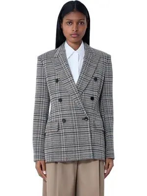 Max Mara Checked Wool Blend Double-breasted Blazer - Gray