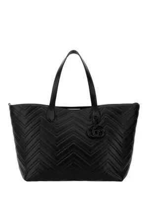 Gucci Leather Large Gg Marmont Shopping Bag - Black
