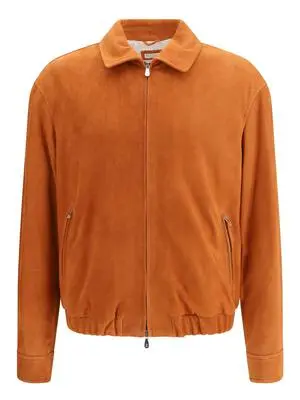 Brunello Cucinelli Leather Zip-up Jacket With Elasticated Hem - Red