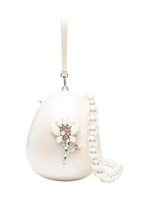 Simone Rocha Egg Shaped Floral Embellished Top Handle Bag - White