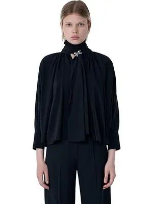Max Mara Silk Blouse With V-neck And Self-tie - Black