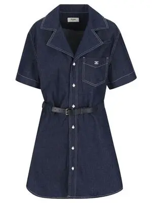 Celine Denim Short Dress With Belt - Multicolor