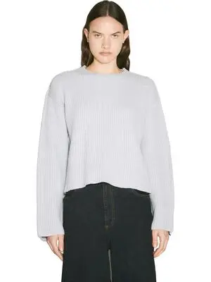 Marni Crewneck Wool Sweater With Logo Stitching - Gray