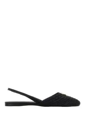 Prada Raffia Ballerina Flats - Black