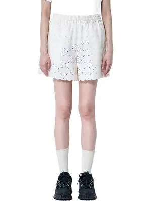 Moncler Logo Patch Cotton Blend Shorts - Cream