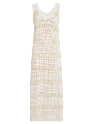 Brunello Cucinelli Sleeveless Scoop Neck Striped Cotton Dress - Multicolor