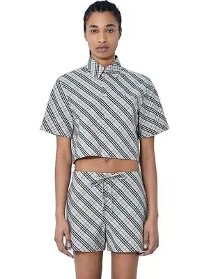 Burberry BURBERRY Cropped Check Shirt With Classic Collar Cream