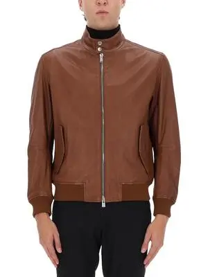 BOSS Leather Zip-up Jacket - Brown