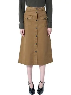 Saint Laurent SAINT LAURENT Cotton Serge Midi Skirt Brown