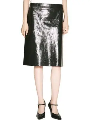Prada Craquelé Leather Midi Skirt - Black