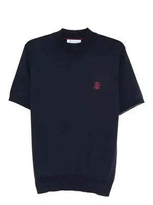 Brunello Cucinelli Mock Neck Short Sleeve Sweater - Multicolor