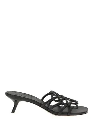 Loewe Anagram Petal Leather Slide Sandals - Black