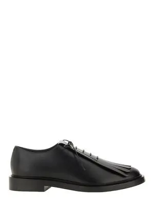 Max Mara Leather Derby Shoes With Fringe Detail - Black
