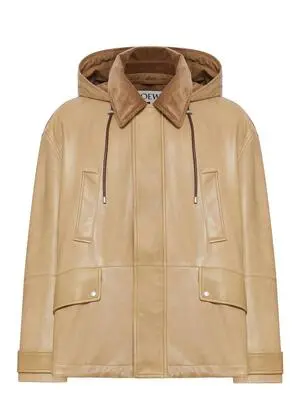 Loewe Short Parka In Lambskin And Cotton - Brown