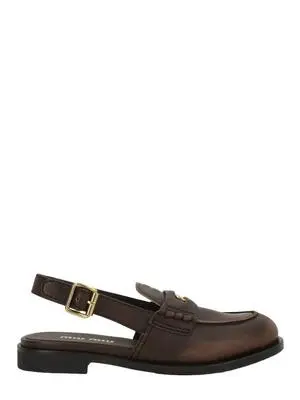 Miu Miu Embossed Logo Detail Loafers - Brown