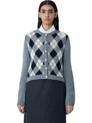 Prada Argyle Cashmere Crewneck Cardigan - Gray