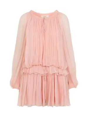 Chloé Silk Dress With Ruffle Detailing - Pink