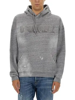 Dsquared2 DSQUARED2 Logo Embellished Cotton Hoodie Gray