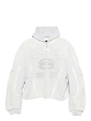 Balenciaga Leather Zip Up Hooded Jacket - White