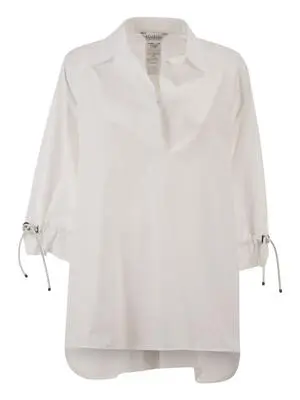 Max Mara Cotton Poplin Oversized Blouse With Drawstring Cuffs - White