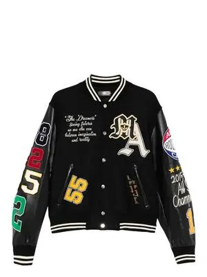 Amiri Patch Design Leather Bomber Jacket - Black