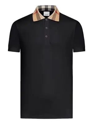 Burberry Cotton Piqué Polo Shirt With Check Collar - Black