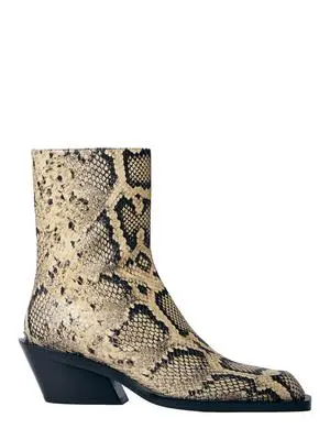 JIL SANDER Snakeskin Embossed Leather Ankle Boots - Cream