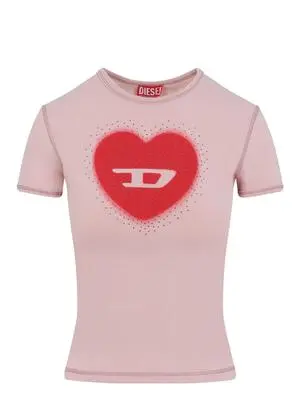 DIESEL® T-uncuties Ribbed Stretch Cotton T-shirt With Heart Logo Detail - Multicolor