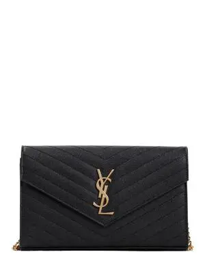 Saint Laurent Grained Calf Leather Chain Wallet - Black