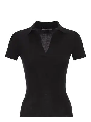 Max Mara Ribbed Wool Polo Shirt - Black