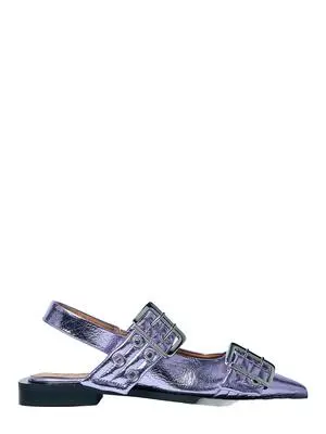GANNI Metallic Buckle Ballerina Flats - Purple