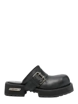 Balenciaga Leather Buckled Clogs - Black