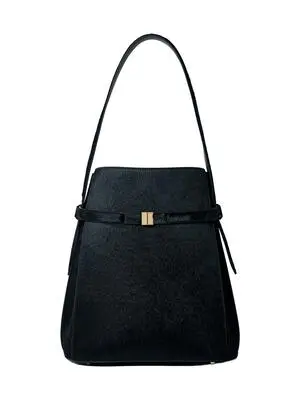 TOTEME Belted Pony Hair Bucket Bag - Black