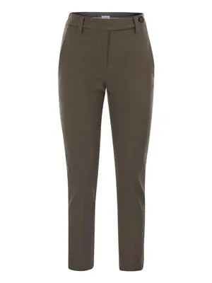 Brunello Cucinelli Cigarette Trousers In Stretch Cotton - Brown