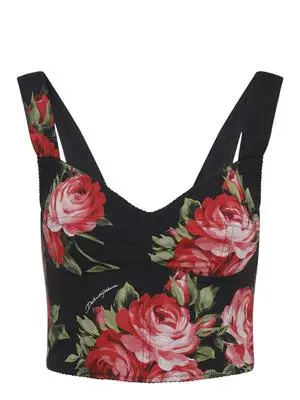 Dolce & Gabbana Floral Print Bustier Top - Black