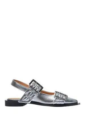 GANNI Buckle Ballerina Flats - Silver