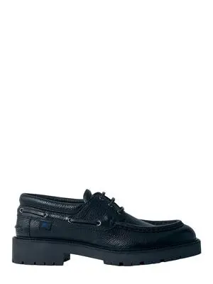 Burberry Leather Lace-up Boat Shoes - Black