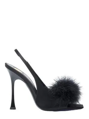 Saint Laurent Feather Embellished Slingback Sandals - Black