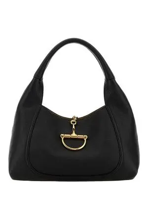 Gucci Calfskin Leather Shoulder Bag With Gold Tone Hardware - Black