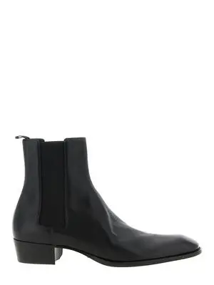 Saint Laurent Stanton Hammered Leather Ankle Boots - Black