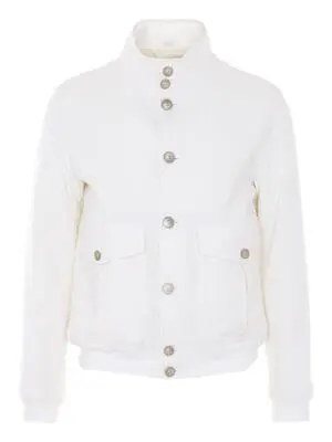 HERNO HERNO White Linen Cotton Blend Bomber Jacket