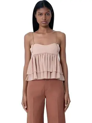 Chloé Sleeveless Ruffle Top With Chain Straps - Pink