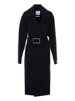 Sportmax Virgin Wool Belted Robe Coat - Black