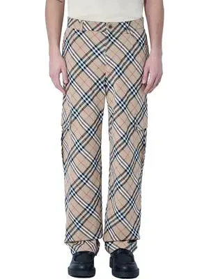 Burberry Check Linen-blend Cargo Pants - Cream