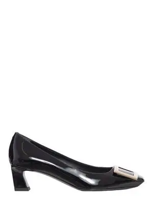 ROGER VIVIER Patent Calfskin Trumpette Pumps With Metal Buckle - Black